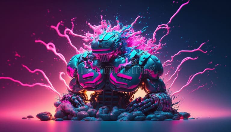 Exploding AI Metaverse Robot with Digital Art Style. Electric Man ...