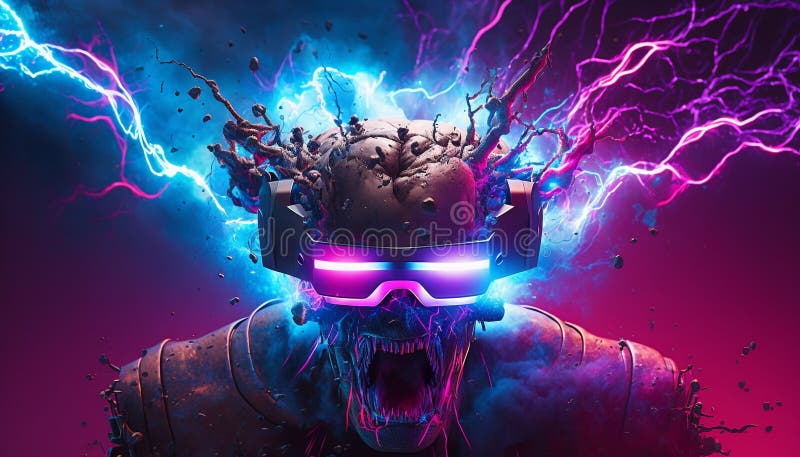 Exploding AI Metaverse Robot with Digital Art Style. Electric Man ...