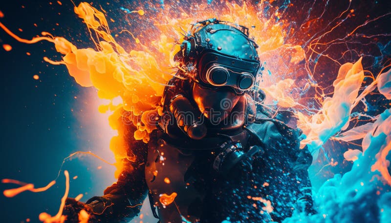 Exploding AI Metaverse Robot with Digital Art Style. Electric Man ...