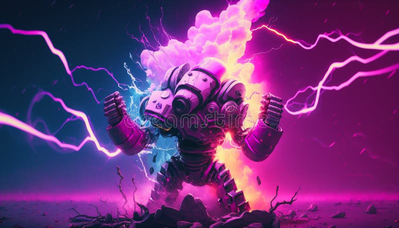 Exploding AI Metaverse Robot with Digital Art Style. Electric Man ...