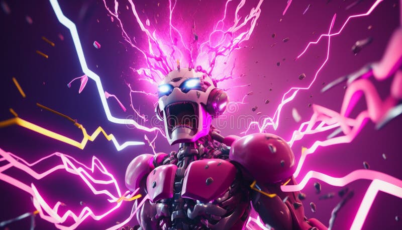 Exploding AI Metaverse Robot with Digital Art Style. Electric Man ...