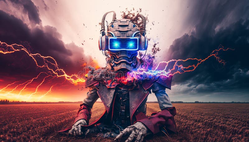 Exploding AI Metaverse Robot with Digital Art Style. Electric Man ...
