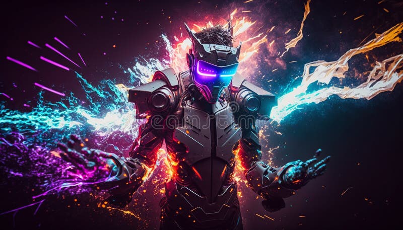 Exploding AI Metaverse Robot with Digital Art Style. Electric Man ...