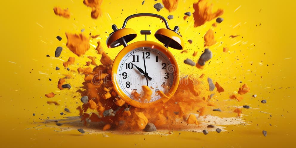 Exploding Alarm Clock on Yellow Background, Concept of Time Management ...