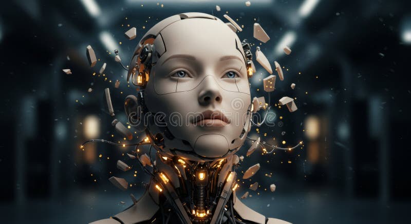 Exploding android face. stock illustration. Illustration of vision ...