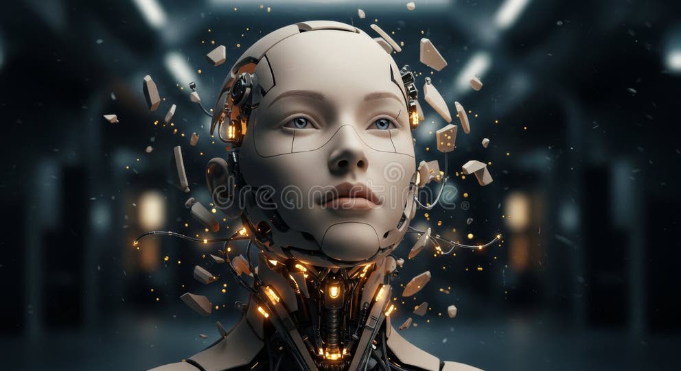 Exploding android face. stock illustration. Illustration of vision ...