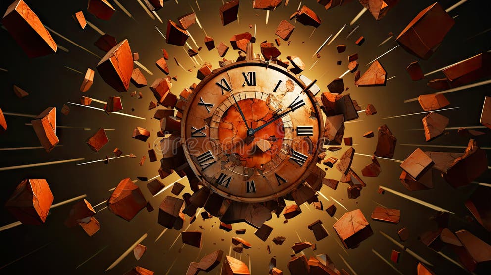 Exploding Antique Clock, Concept of Time Stock Illustration ...
