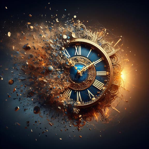 Exploding Antique Clock with Gears Flying Stock Photo - Image of ...