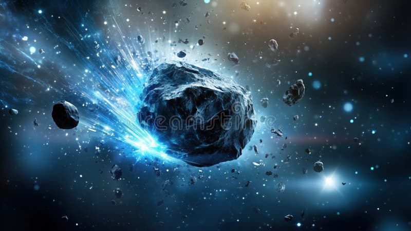 Exploding Asteroid in Deep Space with Debris and Energy Bursts Around ...