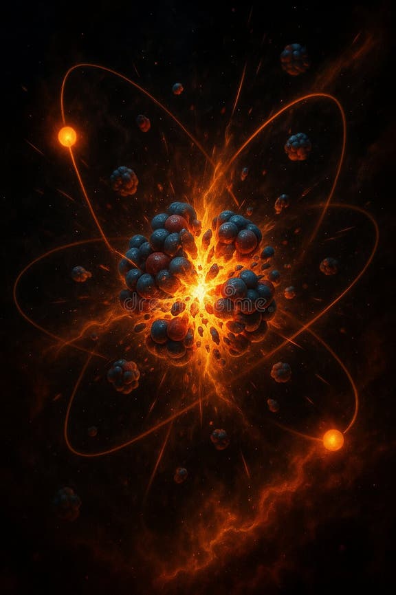 Exploding Atom with Glowing Electrons in Motion Stock Illustration - Illustration of glow, atom ...