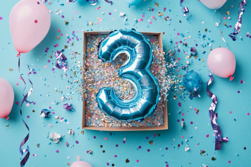 Exploding Balloon Box for Number 3 Birthday Celebration Stock Photo ...