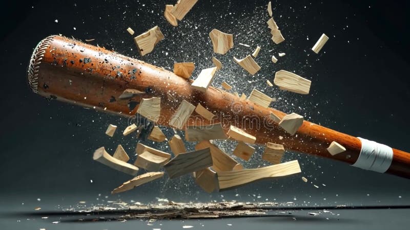 An Exploding Baseball Bat Shatters into Pieces Against a Dark Backdrop ...