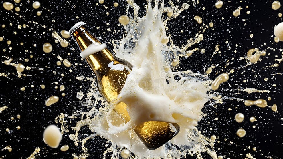 Exploding Beer Bottle with Splashing Foam Royalty Free Image Stock ...