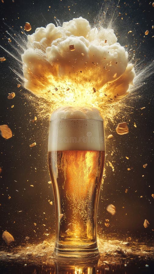 Exploding Beer Pint with Foam and Splash, Artistic Explosion Concept ...