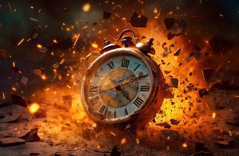 Exploding Big Clock in the Dark, Broken and Lost Time Concept ...