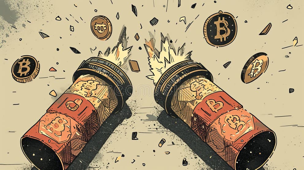 Exploding Bitcoin Barrel Representing Financial Instability Stock Photo ...