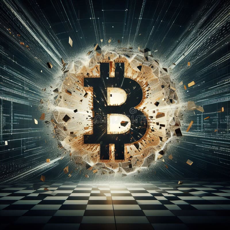Exploding Bitcoin with Digital Effects Stock Photo - Image of dynamic ...