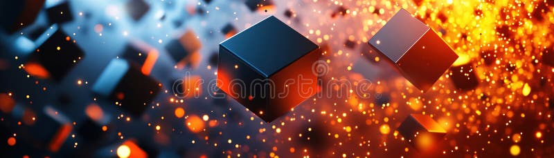 Exploding Black Cubes with Glowing Red Accents Create a Dynamic and ...