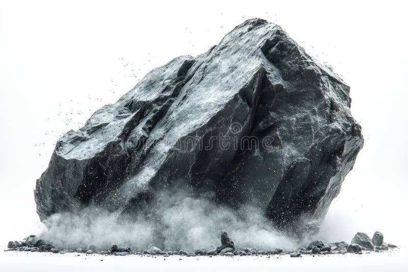 Exploding Black Rock Fragmenting into Dust, Isolated on a C Stock ...