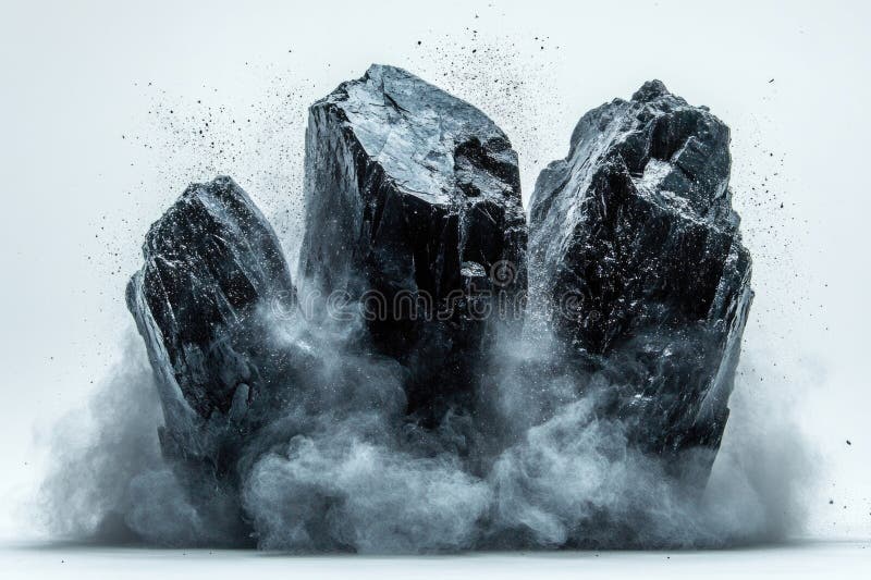 Exploding Black Rock Fragmenting into Dust, Isolated on a C Stock ...