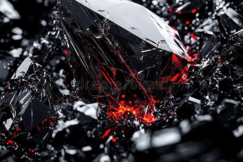 Exploding Black Shards with Fiery Orange Core, Dark Space Background ...