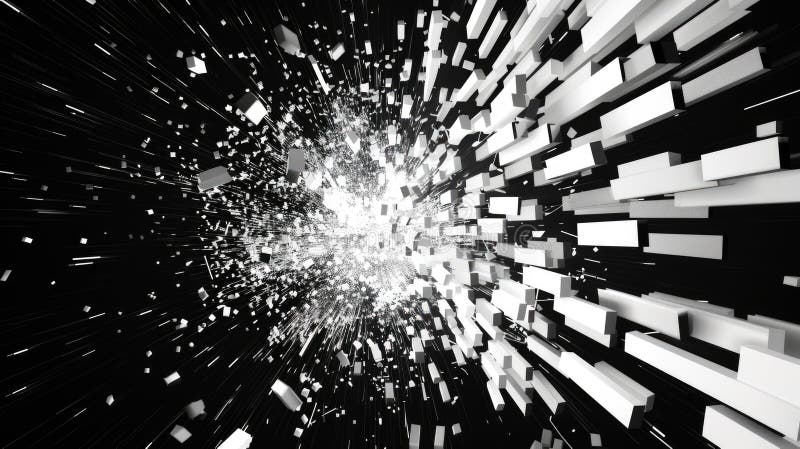 Exploding Black and White Cubes in Motion. Dramatic Visual Effect ...