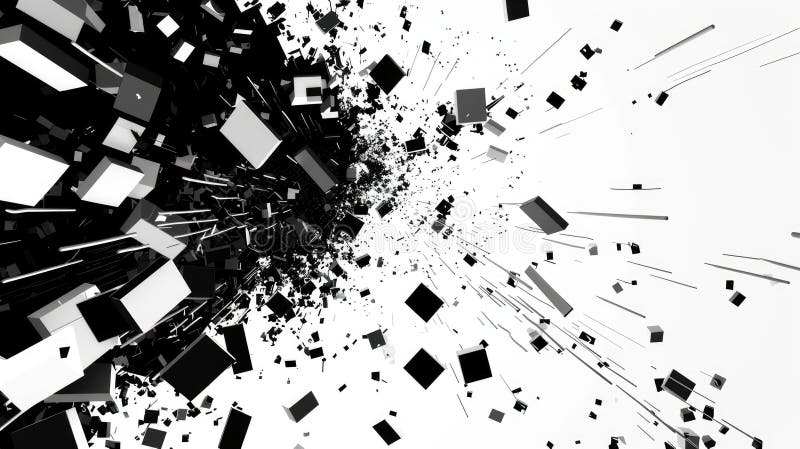 Exploding Black and White Cubes in Motion. Dramatic Visual Effect ...