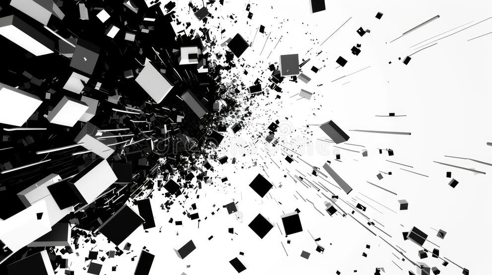 Exploding Black and White Cubes in Motion. Dramatic Visual Effect ...