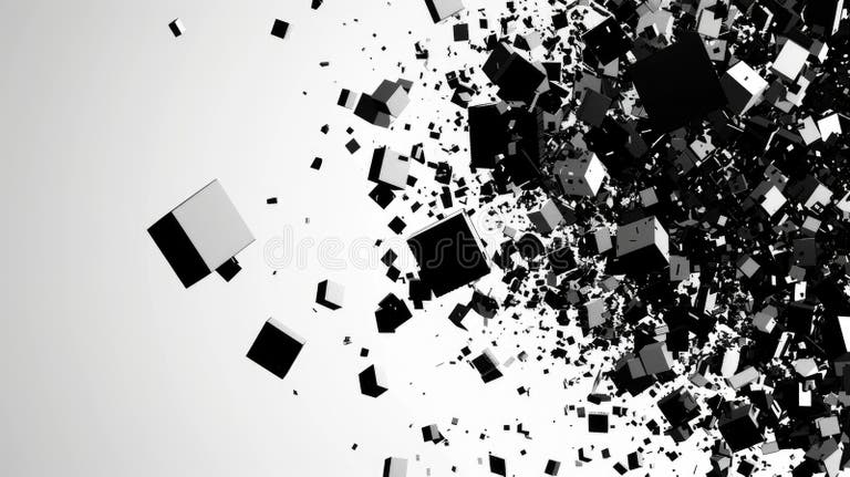 Exploding Black and White Cubes in Motion. Dramatic Visual Effect ...
