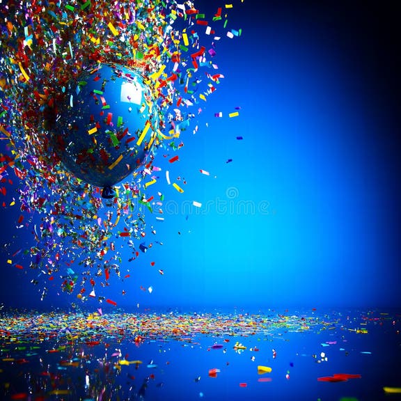 Exploding Blue Balloon with Colorful Confetti Festive Celebration ...