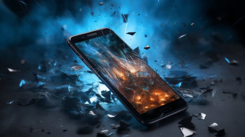 Exploding Blue Smartphone Backdrop Stock Photo - Image of abstract ...