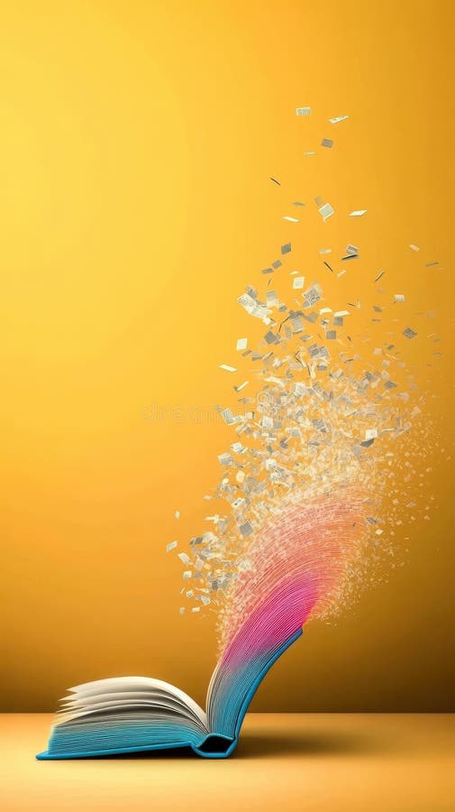 Exploding Book with Colorful Particles in Motion Stock Image - Image of ...