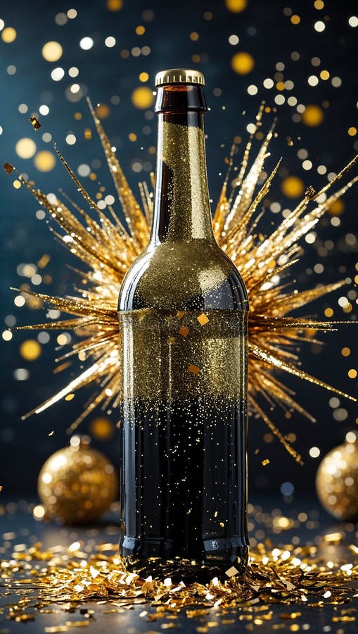 Exploding Bottle with Glitter and Gold Foil Celebration Background ...