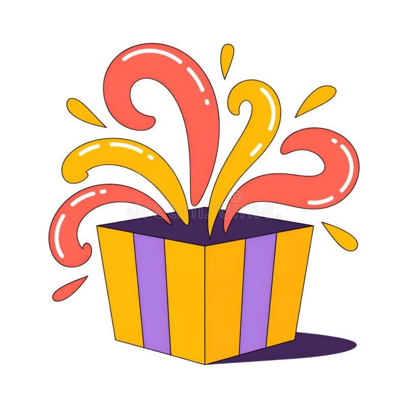 Colorful Surprise Box with Abstract Shapes on White Background, Cartoon ...