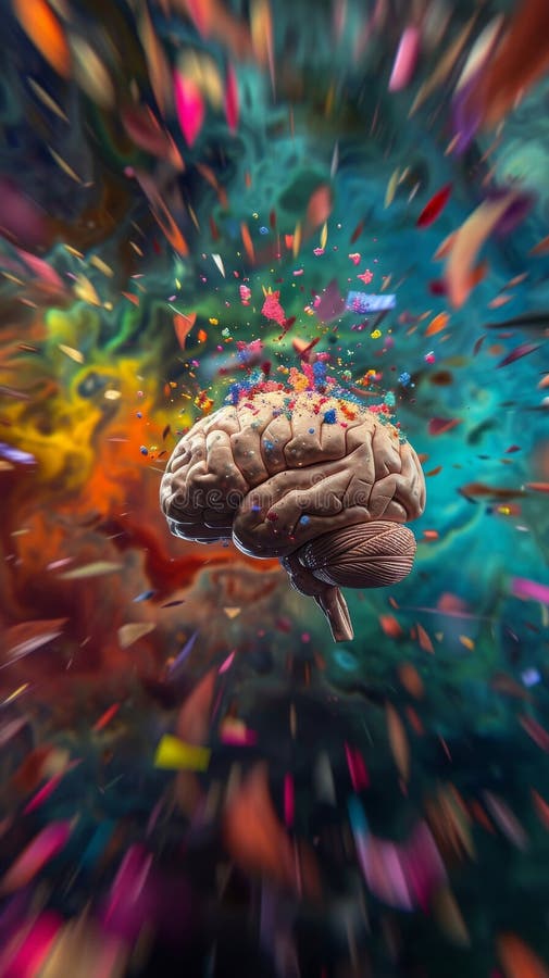 Exploding Brain with Colorful Particles Stock Image - Image of ...