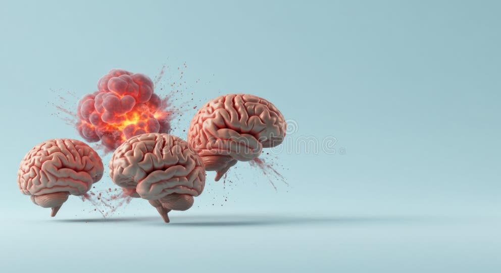 Exploding Brain Concept with Multiple Brains Against a Blue Background ...