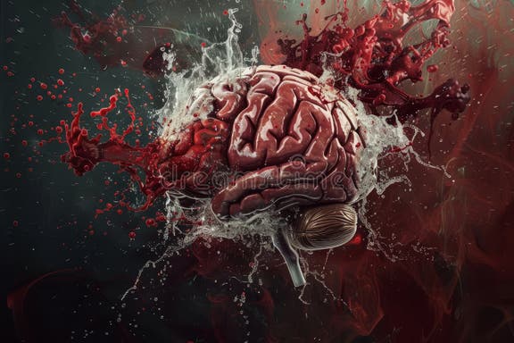 Exploding Brain Concept in Red Fluid Stock Illustration - Illustration ...