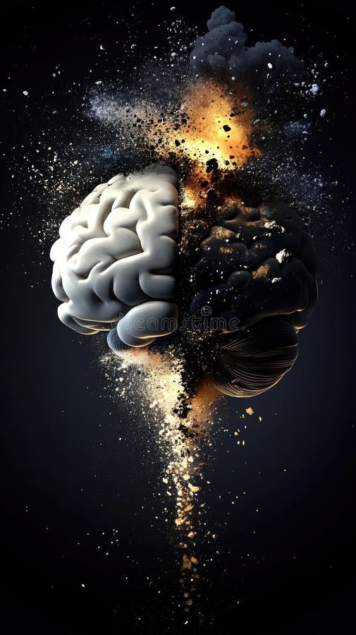 Exploding Brain Conceptual Art with Dramatic Contrast and Dynamic ...