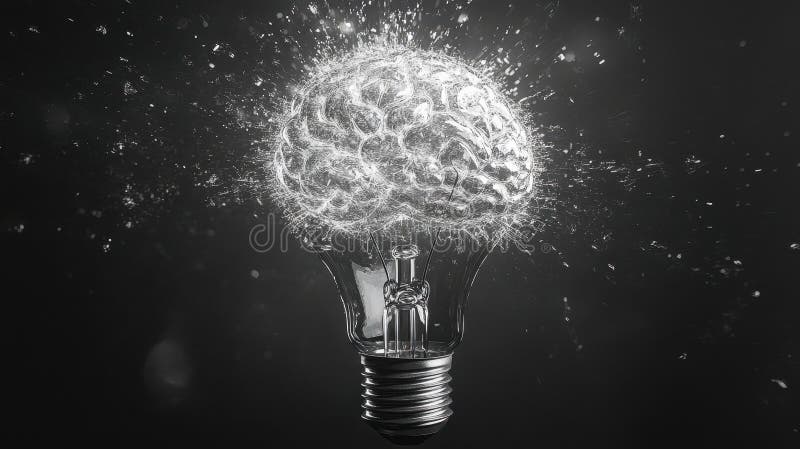 Exploding Brain in a Glass Bulb Concept Stock Image - Image of symbolic ...