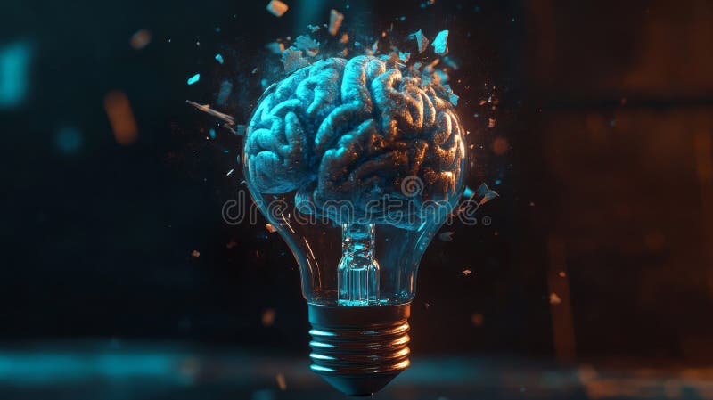 Exploding Brain Inside a Light Bulb, Symbolizing Ideas Stock Photo ...