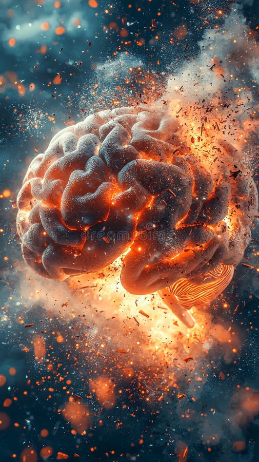 Exploding Brain Intense Fire and Debris Abstract Concept Art Stock ...