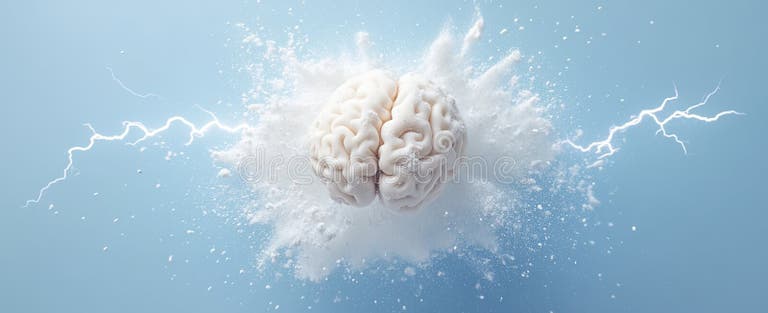 Brain Explosion with Lightning on a Blue Background Stock Illustration ...