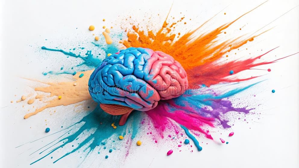 Exploding Brain Multicolored Paint Splatter on Anatomical Model Stock ...