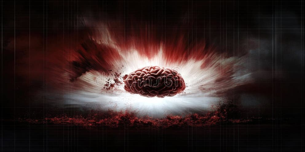 Exploding Brain Surrounded by Dynamic Red and White Energy in Dark Abstract Concept Stock Photo ...