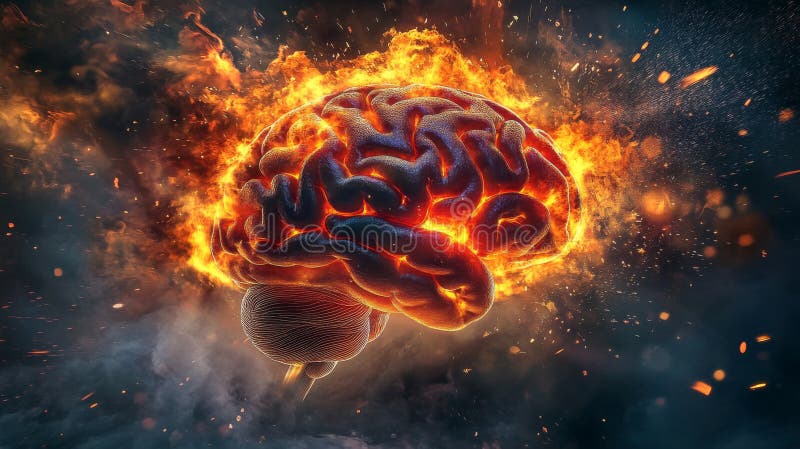 Exploding Brain Surrounded by Intense Flames Stock Photo - Image of ...