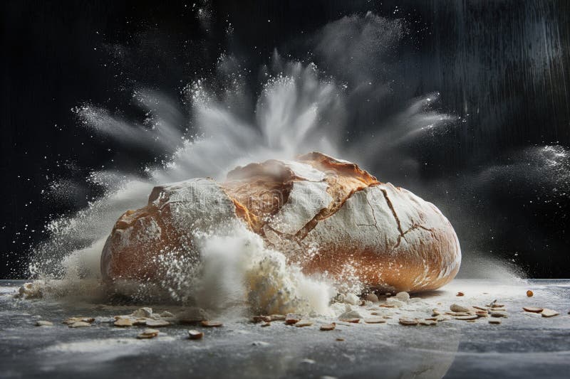 Exploding Bread with Flour Midair Captured in Studio Stock Illustration ...