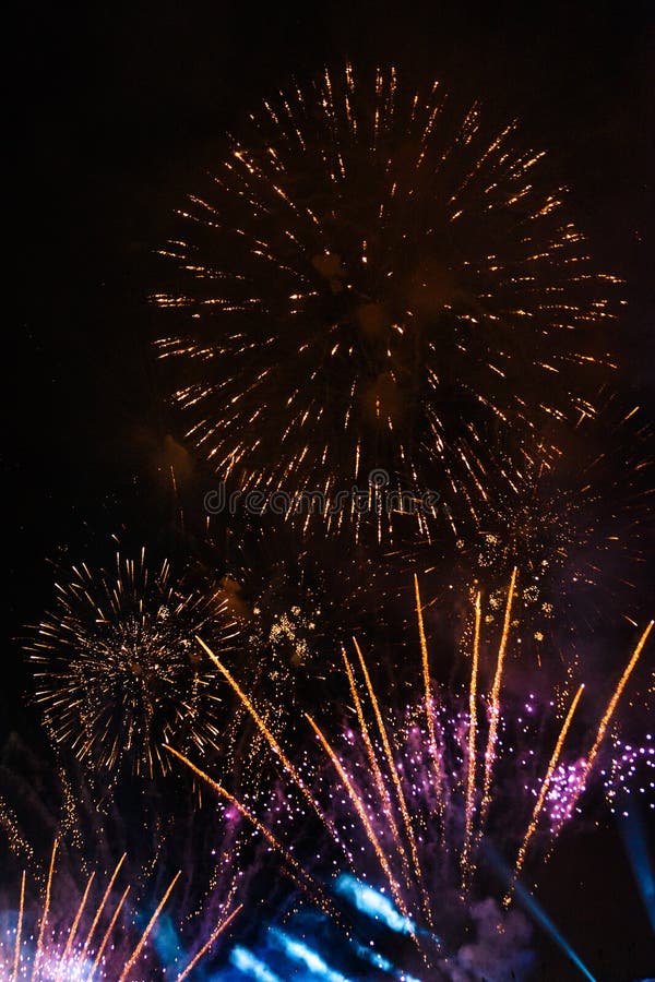 Exploding Bright Fireworks Against a Night Sky Stock Image - Image of ...