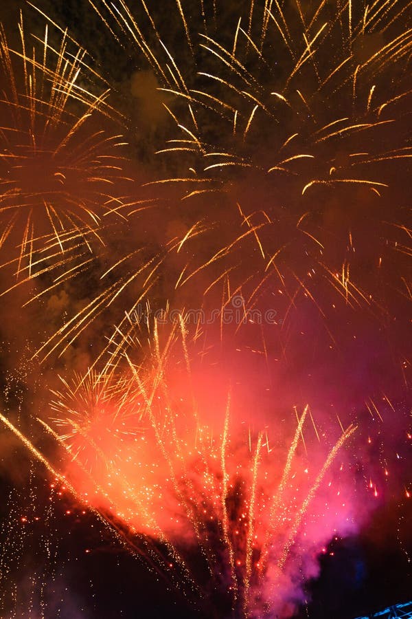 Exploding Bright Fireworks Against a Night Sky Stock Photo - Image of ...