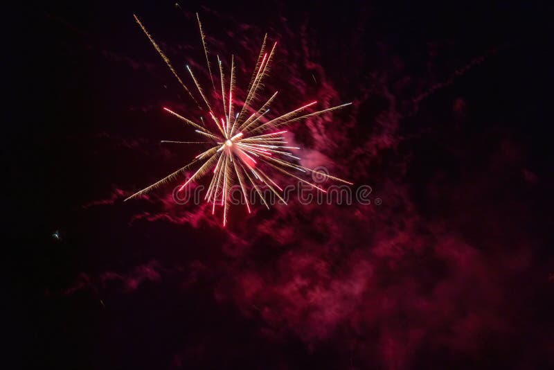 Exploding Bright Red Firework in Dark Night Stock Image - Image of ...