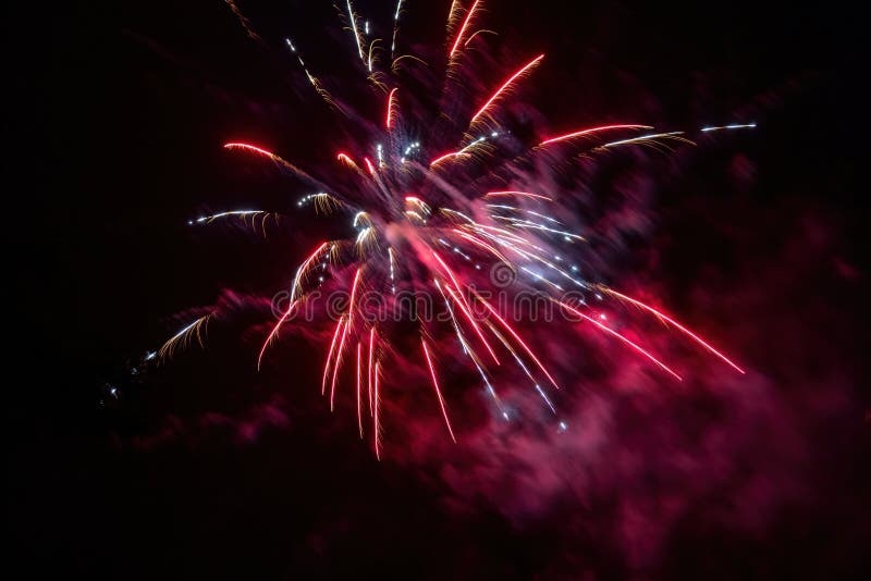 Exploding Bright Red Firework in Night Sky Stock Image - Image of year ...